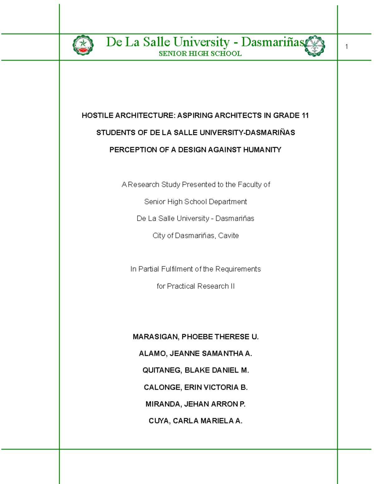Draft CHAP2 Stride Hostile Architecture 1 converted - Thesis - La Salle - Dasma - Studocu