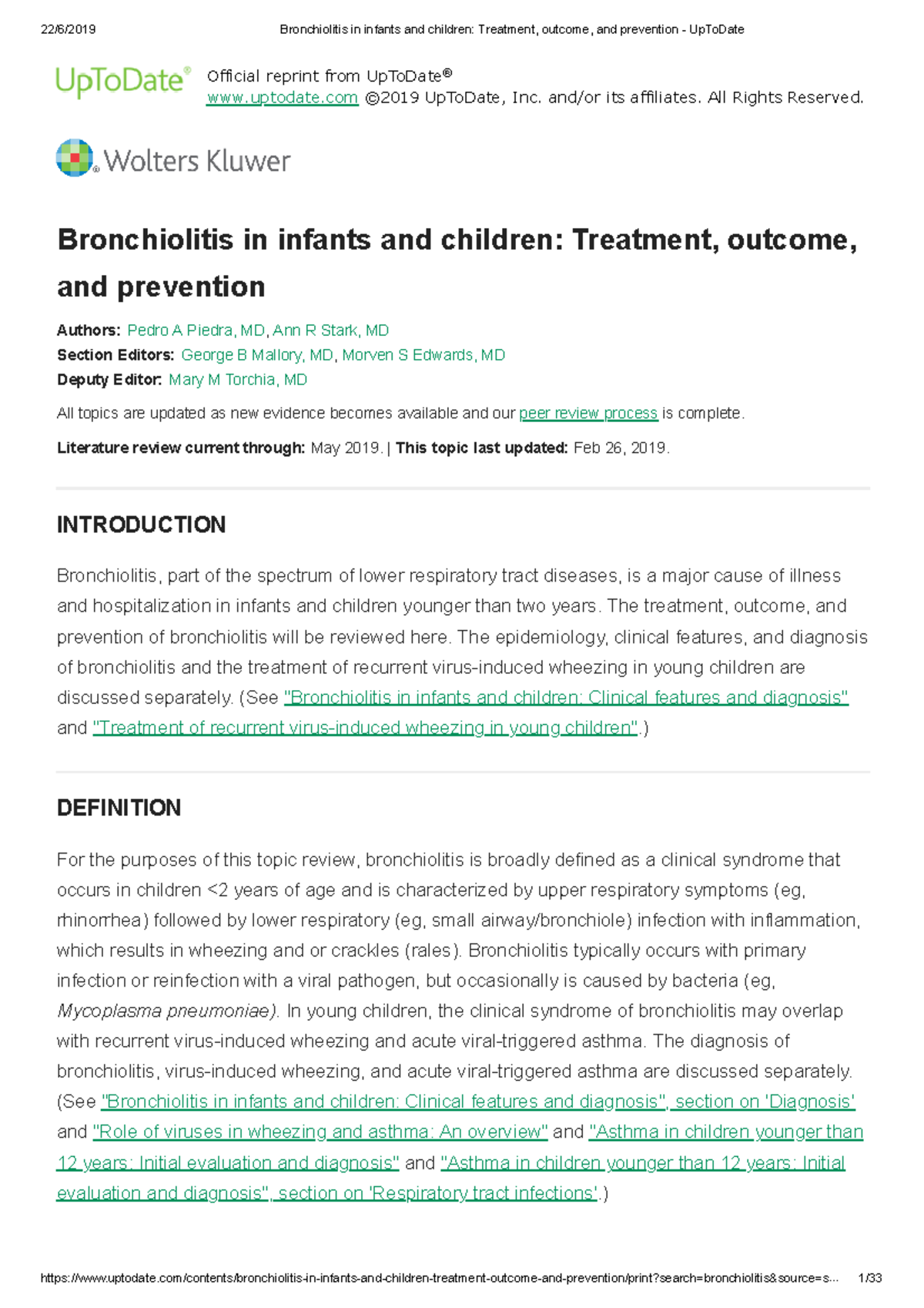 Bronchiolitis in infants and children Treatment, outcome, and ...