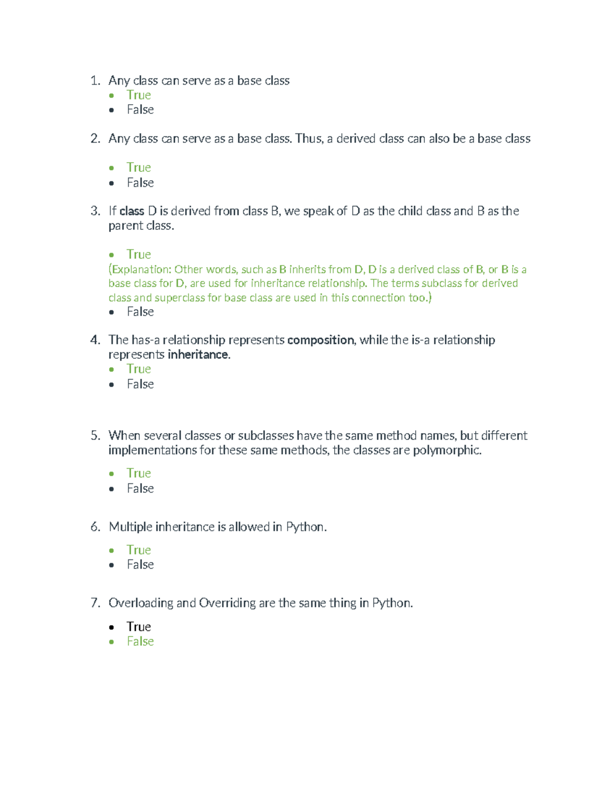 Quiz3 - quiz - Any class can serve as a base class True False Any class can serve as a base ...