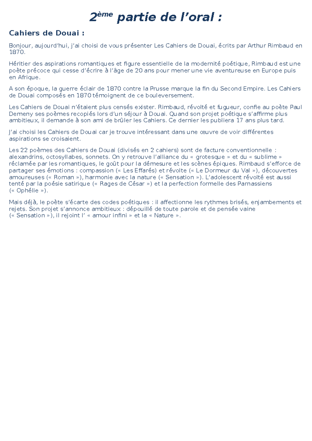 2ème partie de l'oral français BAC - 2 ème partie de l’oral : Cahiers ...