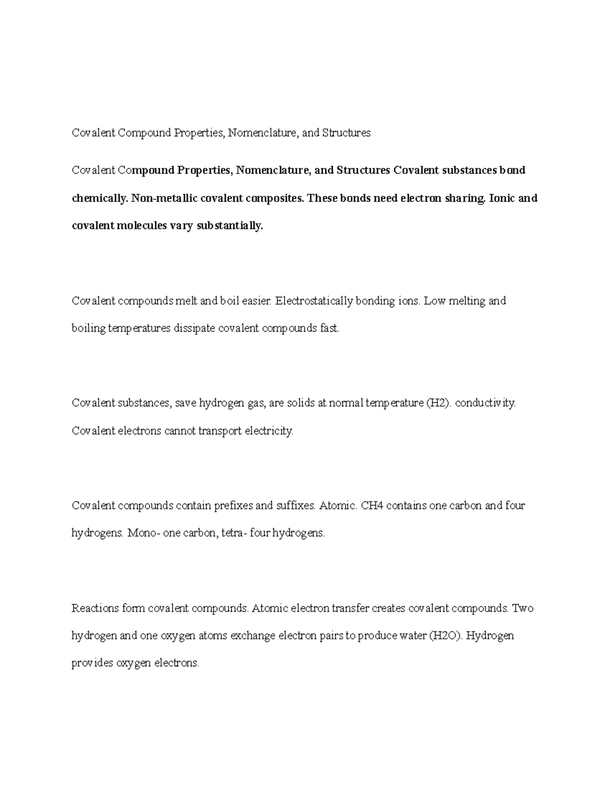 Lecture Notes CH111 8 Covalent Compound Properties Nomenclature