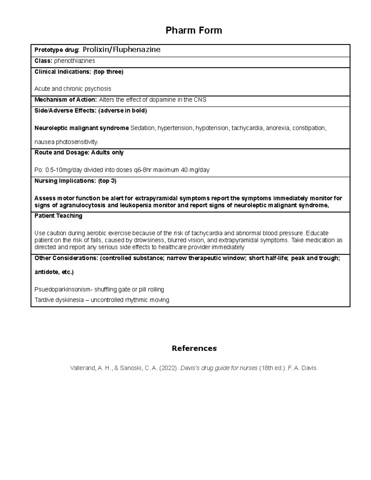 Prolixin:Fluphenazine - Pharm Form Prototype drug: Prolixin ...
