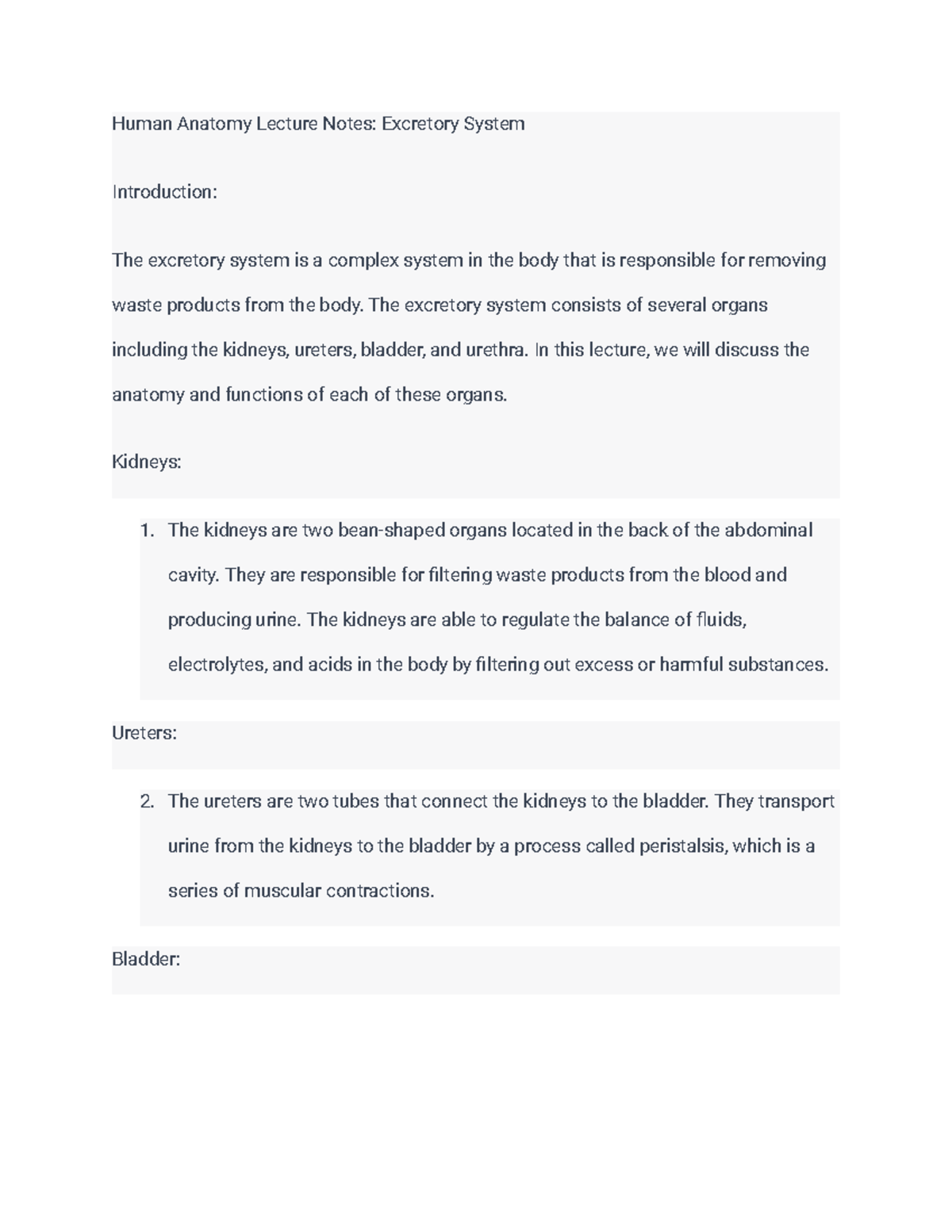 Human Anatomy Lecture Notes Excretory System - Human Anatomy Lecture ...