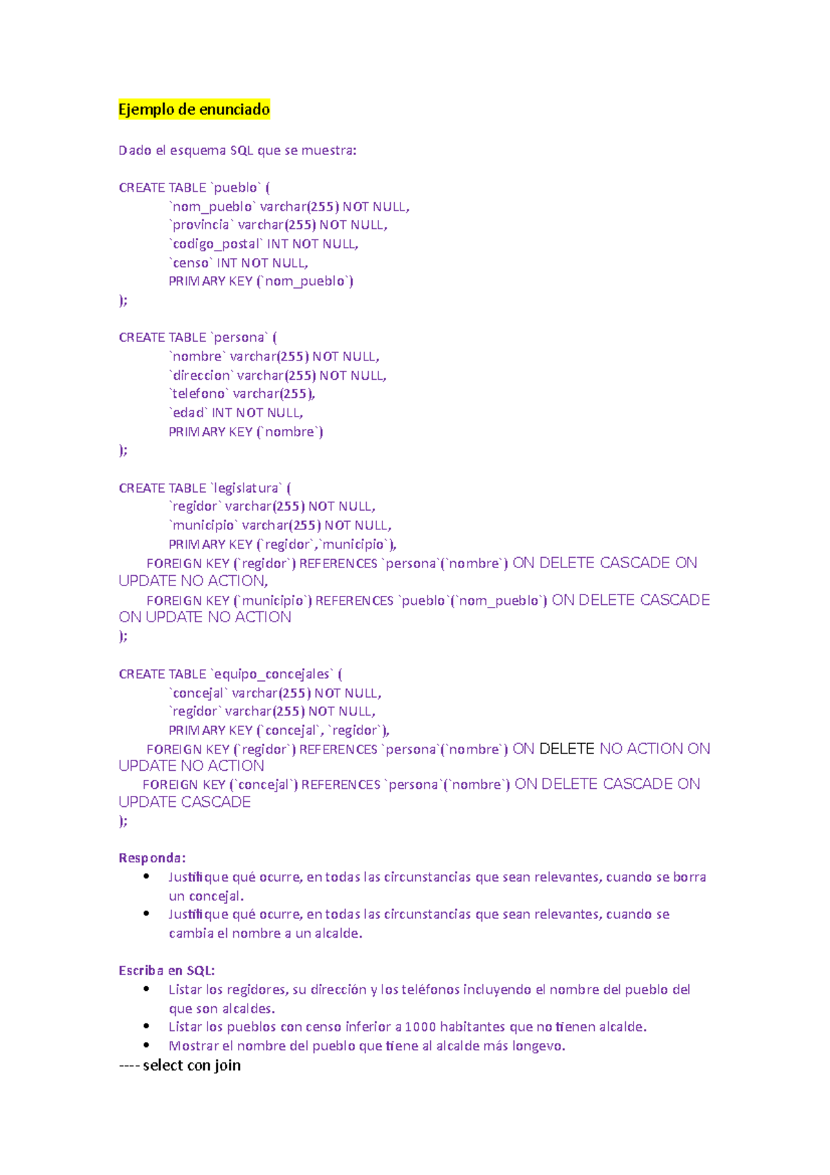 Enunciados bbdd preguntas segundo parcial v2 - Ejemplo de enunciado ...