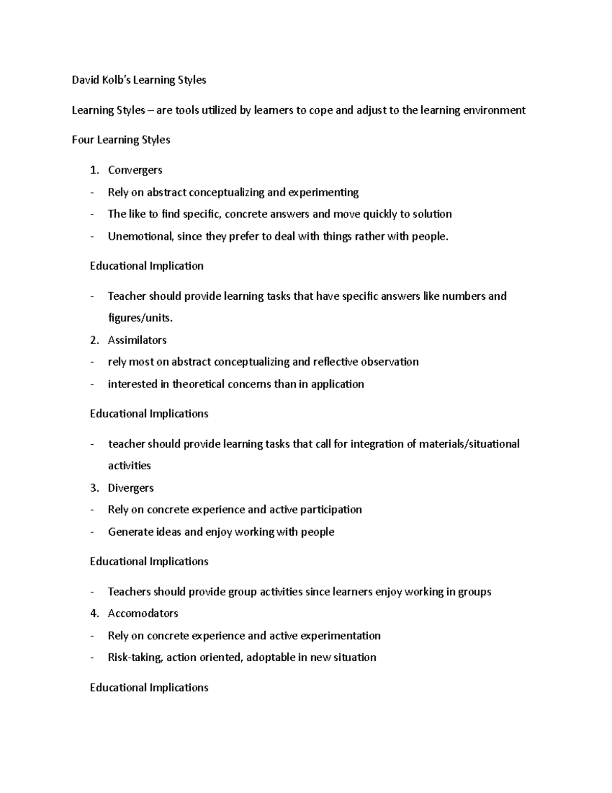 David Kolb's Learning Styles - David Learning Styles Learning Styles ...