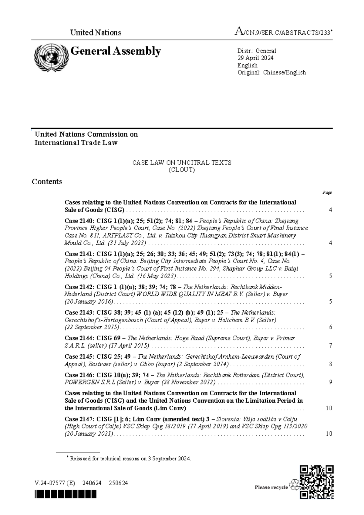 Art 10 of the CISG - CISG - United Nations A/CN.9/SER/ABSTRACTS/233 ...