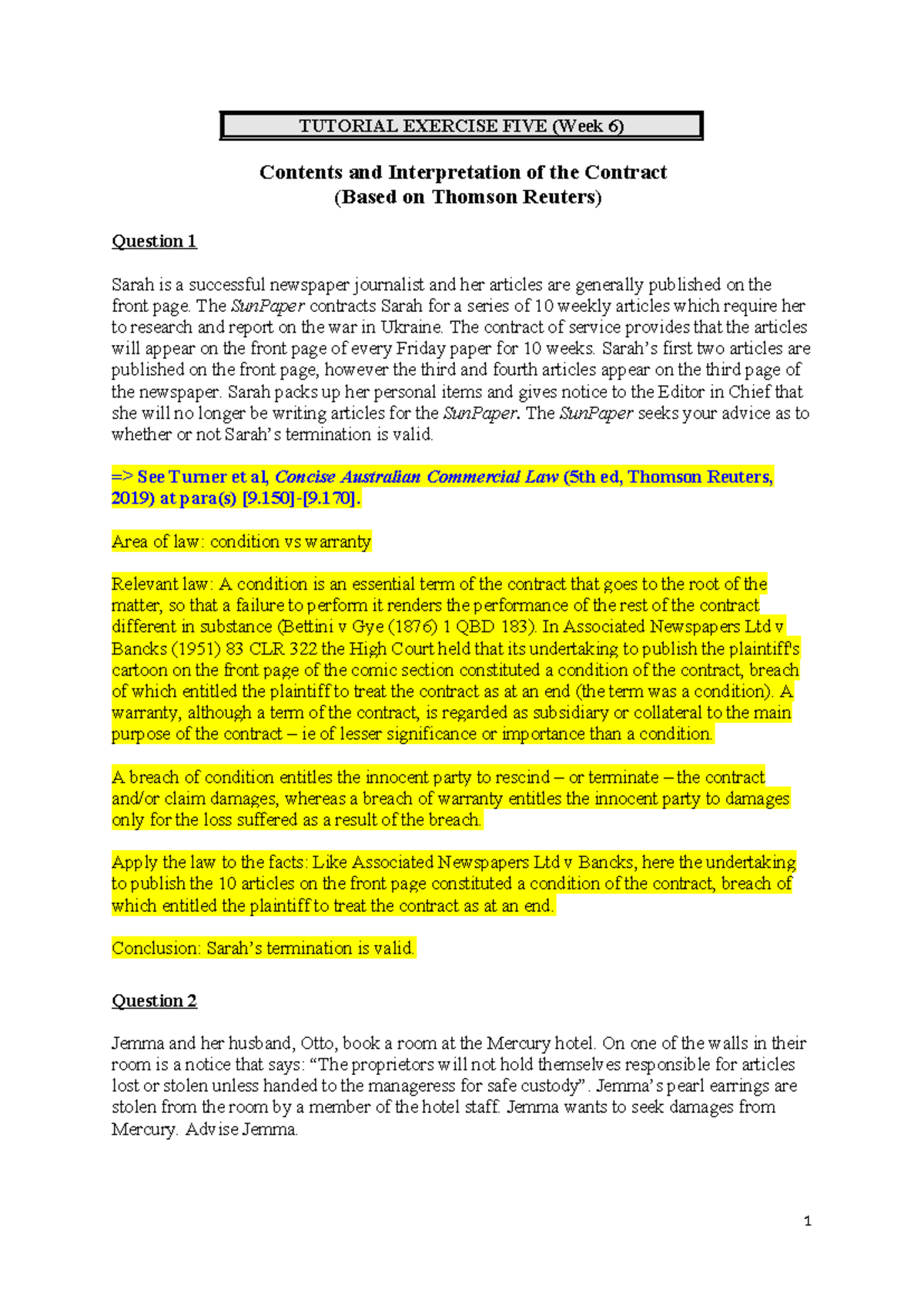Tutorial Exercise FIVE (Week 6) (suggested solutions) - TUTORIAL ... Tutorial Exercise FIVE (Week 6) (suggested solutions) - TUTORIAL ...