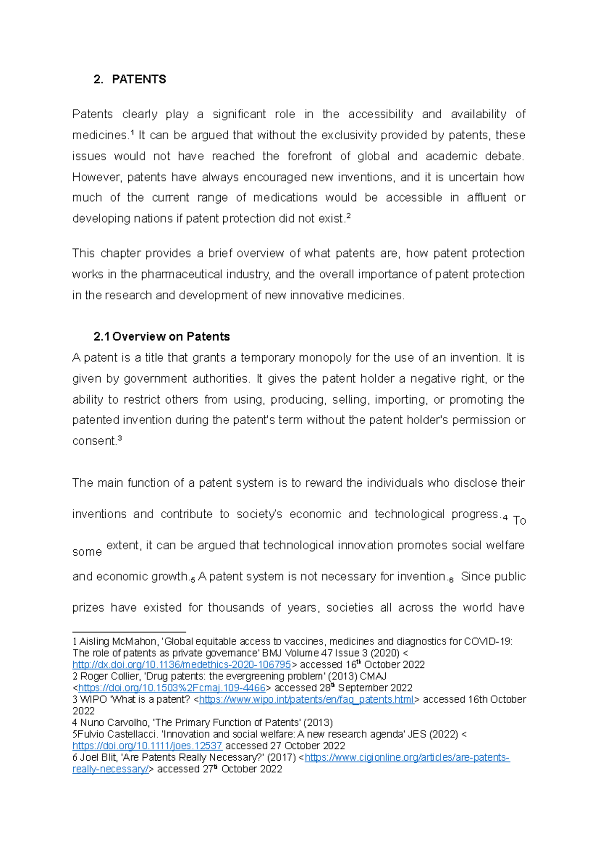 Patents - 2. PATENTS Patents clearly play a significant role in the ...
