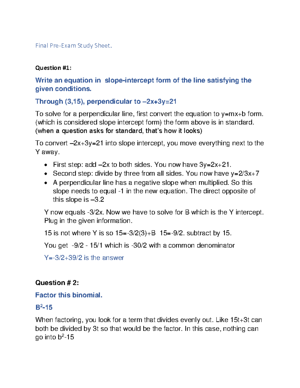 Study fnmt 118 final - Final Pre-Exam Study Sheet. Question #1: Write ...
