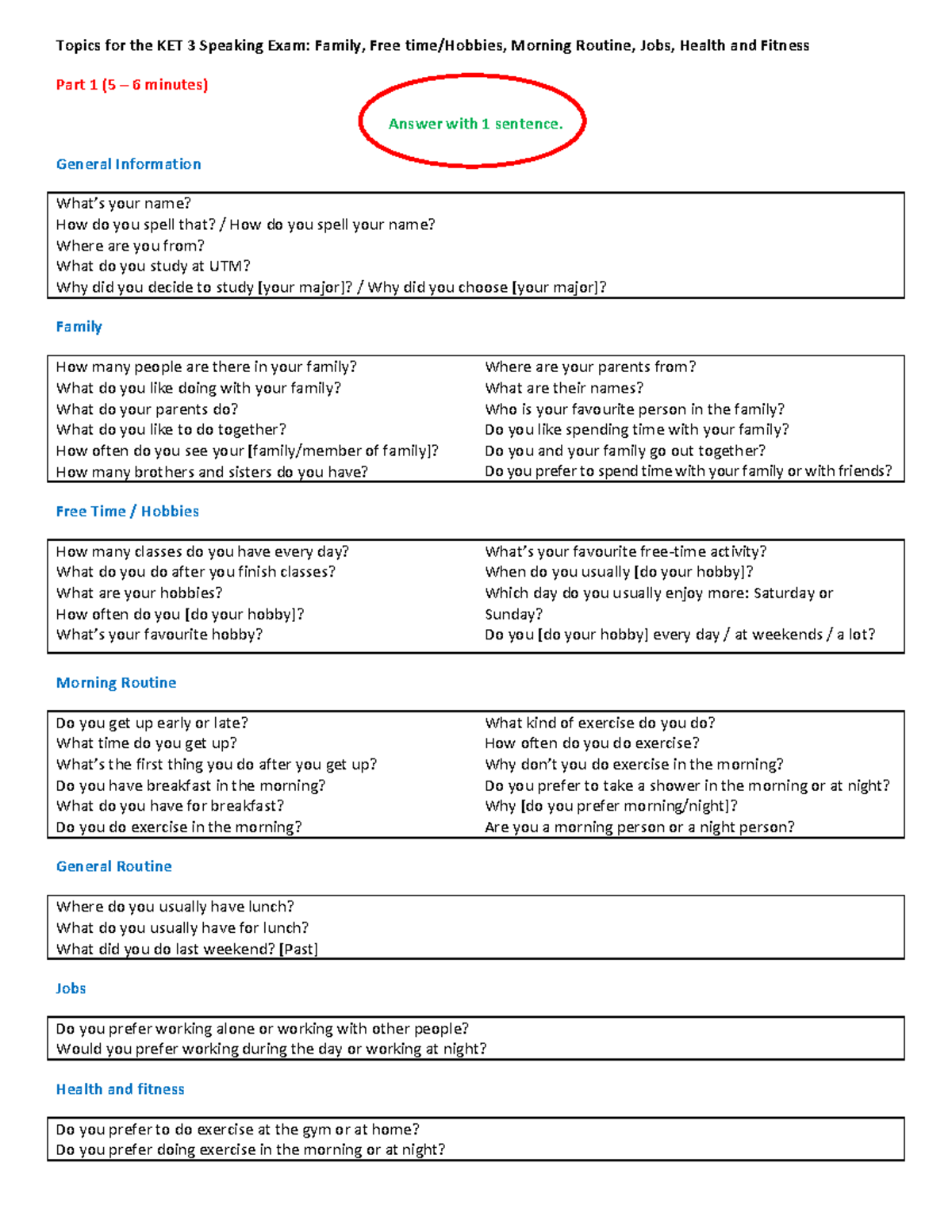 Topics and Questions for the KET 3 Final Exam (January 2024) - Topics for the KET 3 Speaking ...