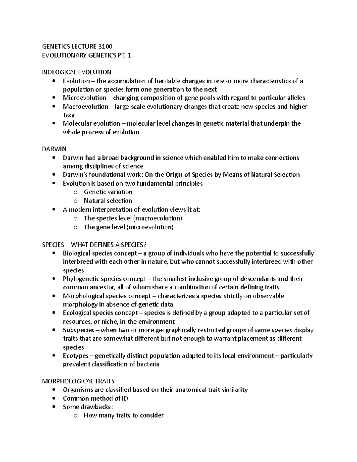 Genetics Lecture Evol pt. 1 - GENETICS LECTURE 3100 EVOLUTIONARY ...