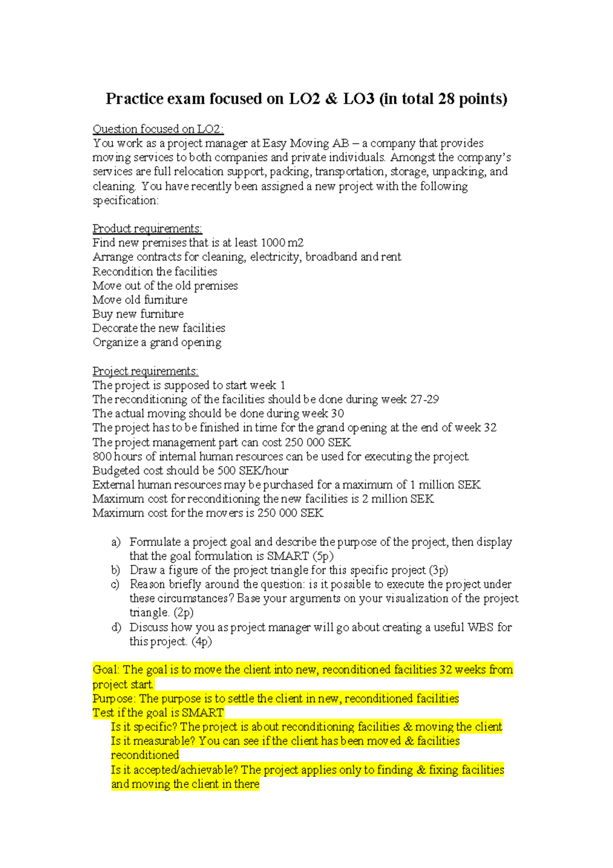 Practice exam LO2 & LO3 incl solutions - Practice exam focused on LO2 & LO3 (in total 28 points ...