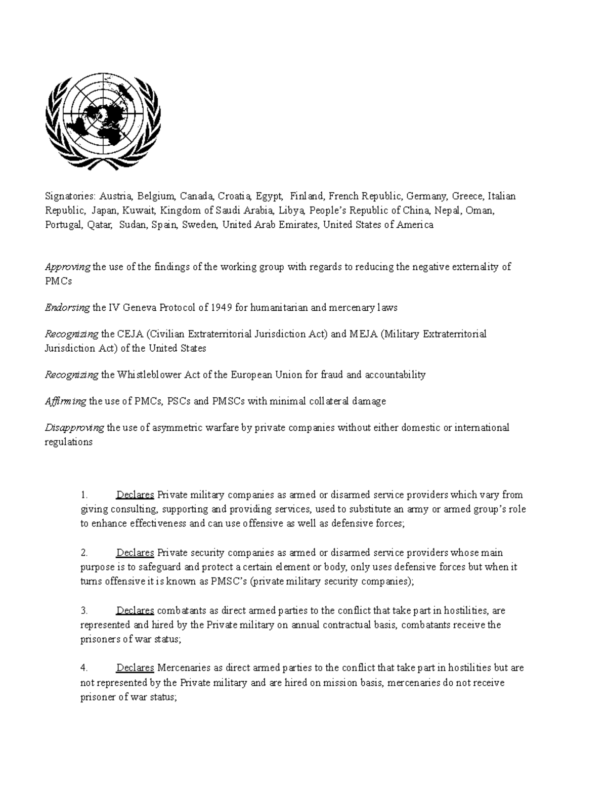 Dr - draft resolution - Signatories: Austria, Belgium, Canada, Croatia ...