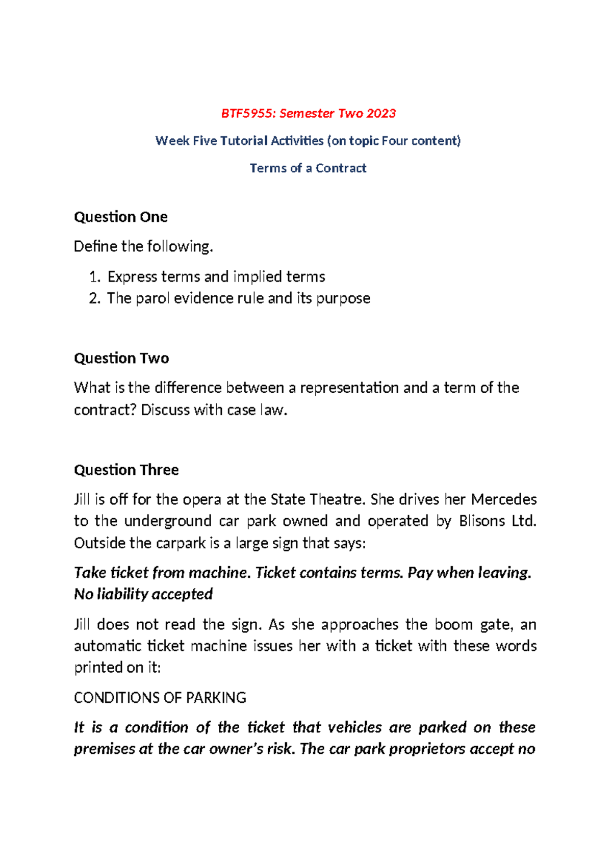 Week 5 Tutorial Question (7) - BTF5955: Semester Two 2023 Week Five Tutorial Activities (on ...