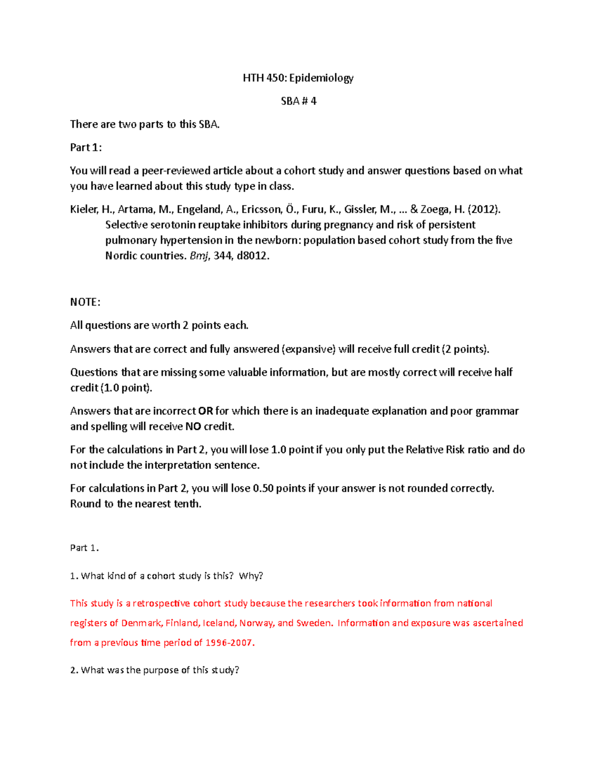 SBA # 4-1 - study practice - HTH 450: Epidemiology SBA # 4 There are ...