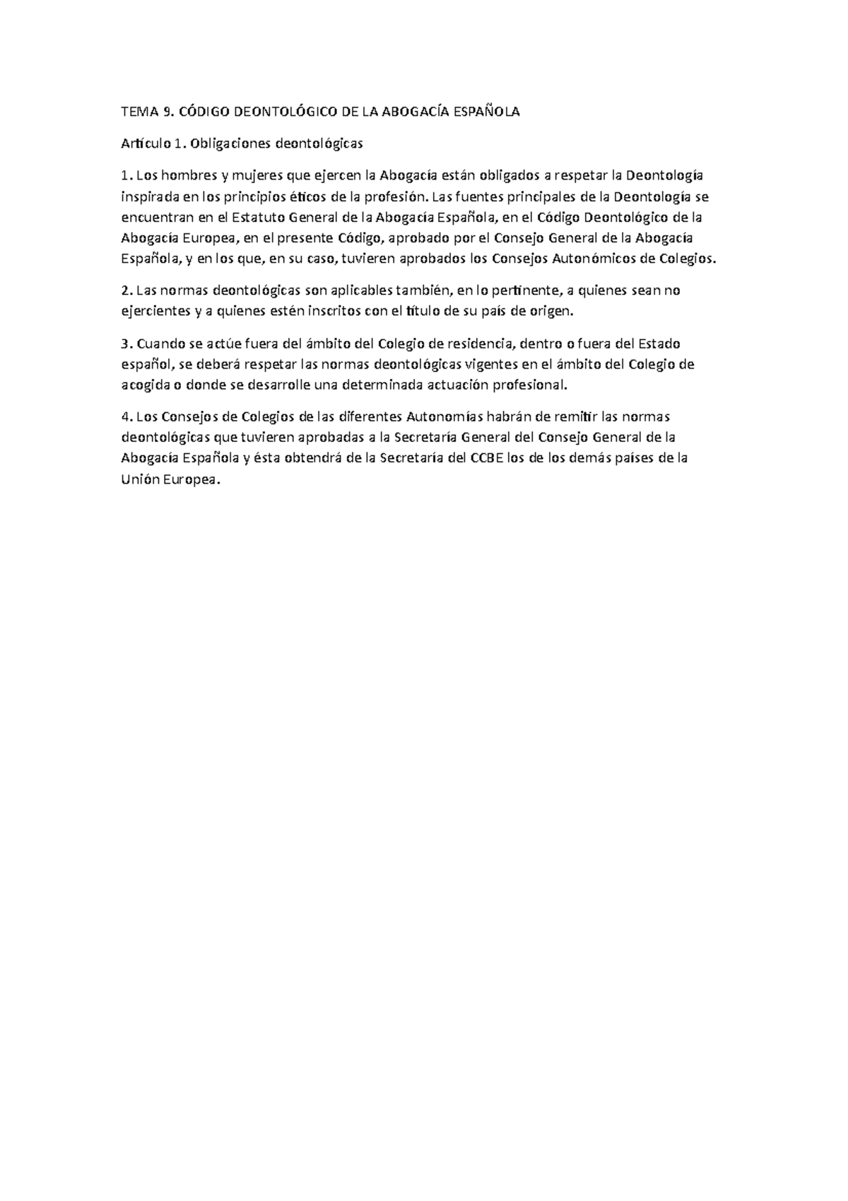 tema TEMA 9 procesal - TEMA 9. CÓDIGO DEONTOLÓGICO DE LA ABOGACÍA ...