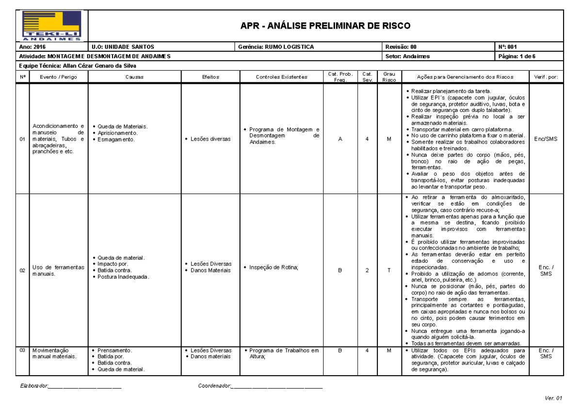 APR - Montagem de andaimes e trabalhos em altura Tecam - REV 00 - Ano ...