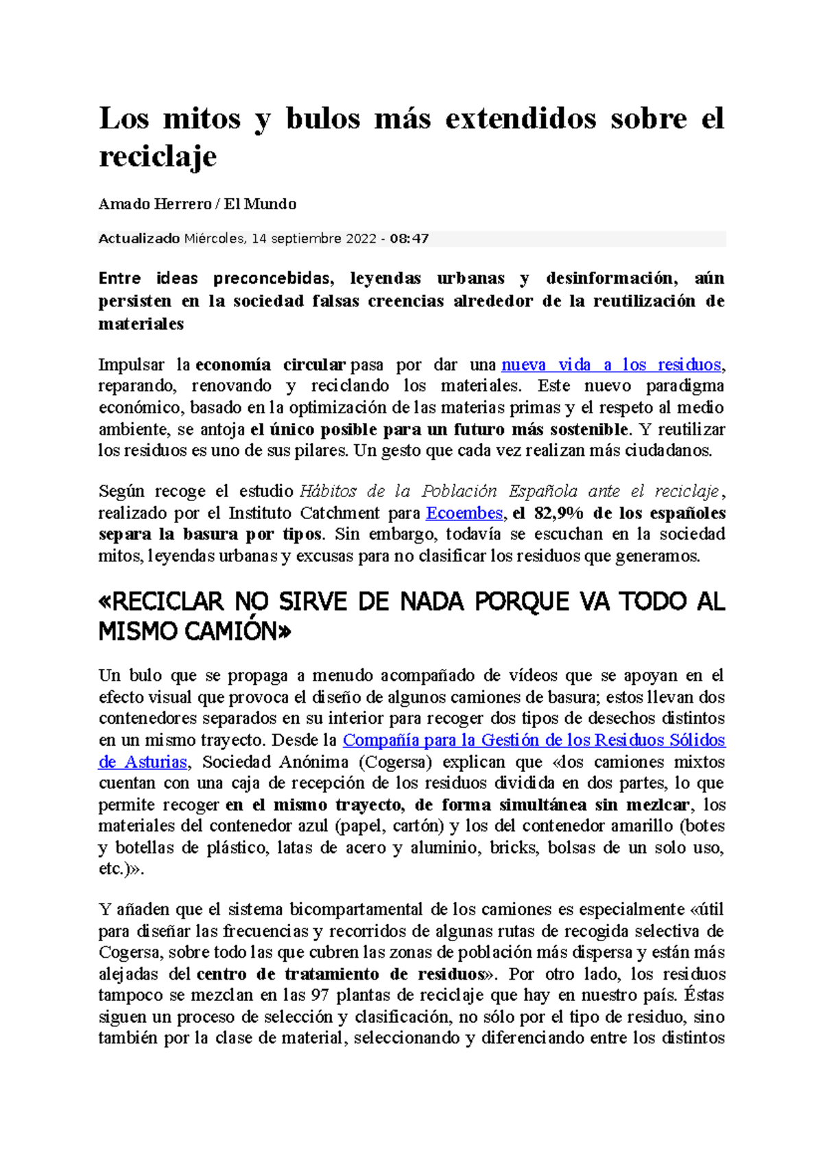 Medio Ambiente Texte 1 Es Los Mitos Y Bulos Más Extendidos Sobre El
