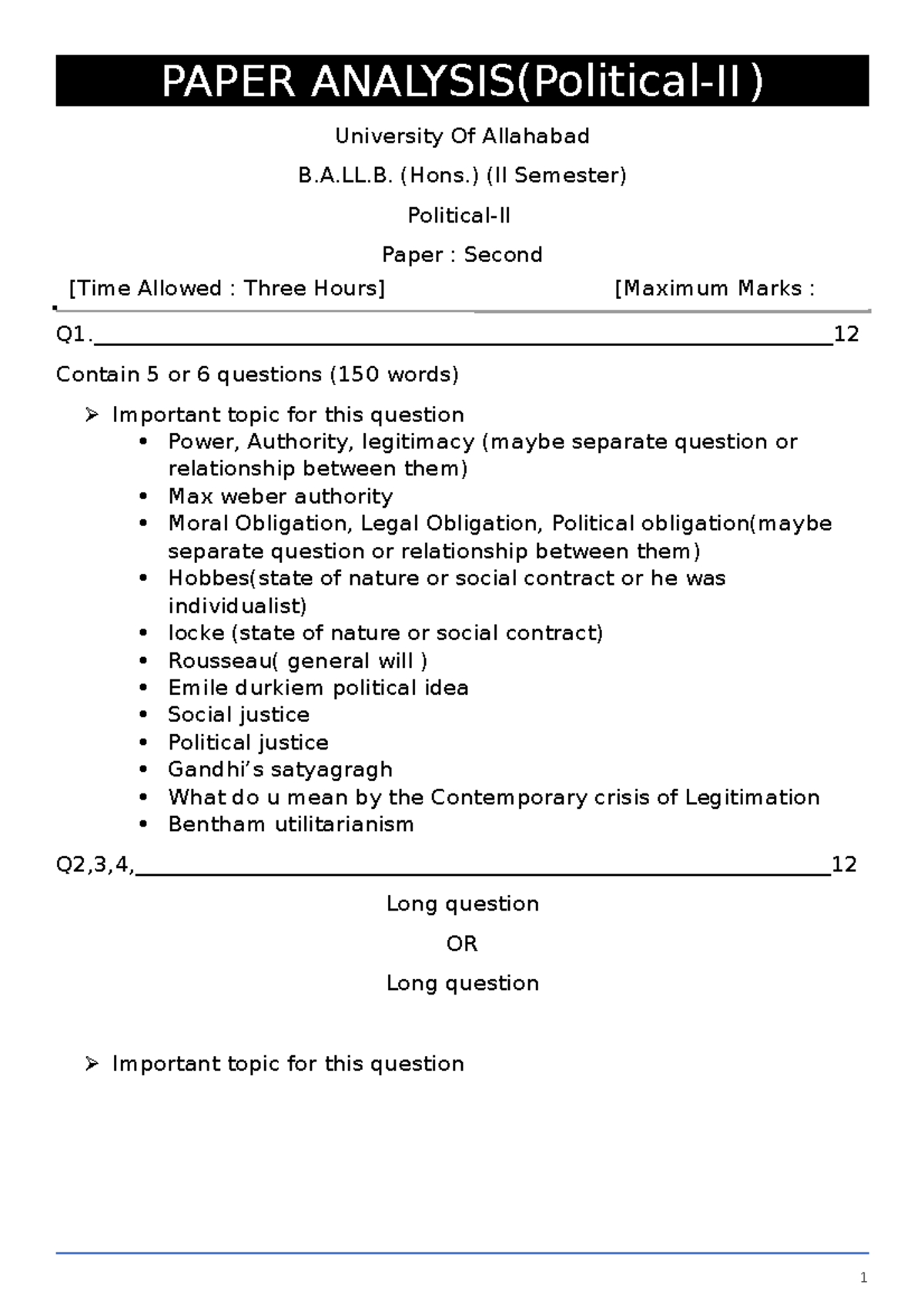 Paper Analysis - assa - PAPER ANALYSIS(Political-II ) University Of ...