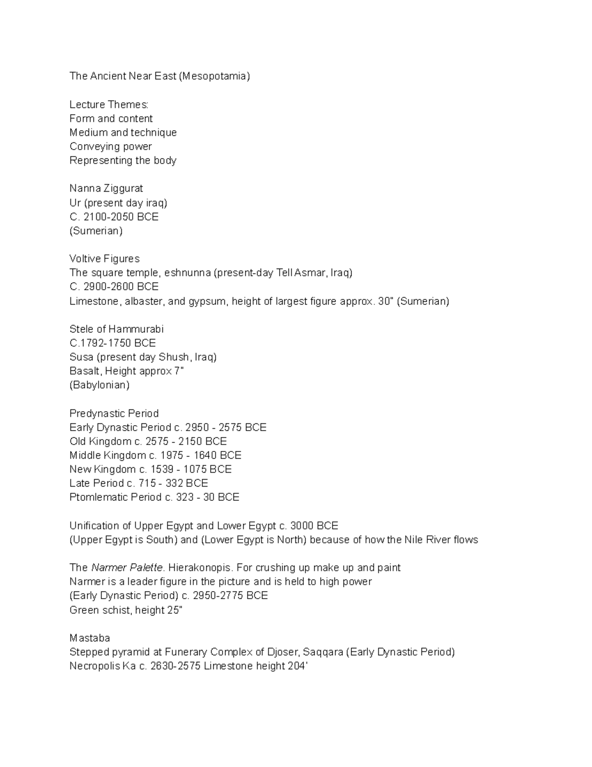 The Ancient Near East - Teacher: Mary F Ivey Lecture notes HA 100 2021/ ...