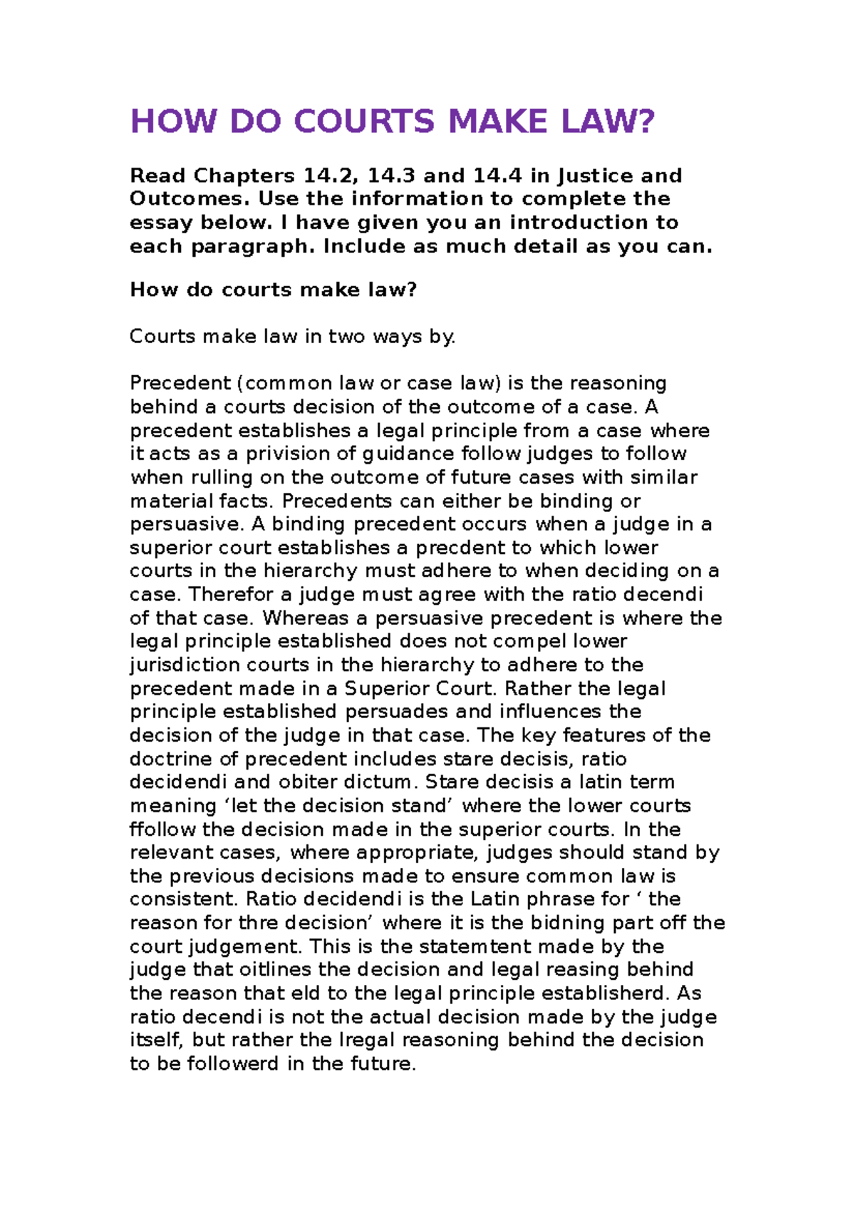 How do courts make law - Essay - HOW DO COURTS MAKE LAW? Read Chapters ...
