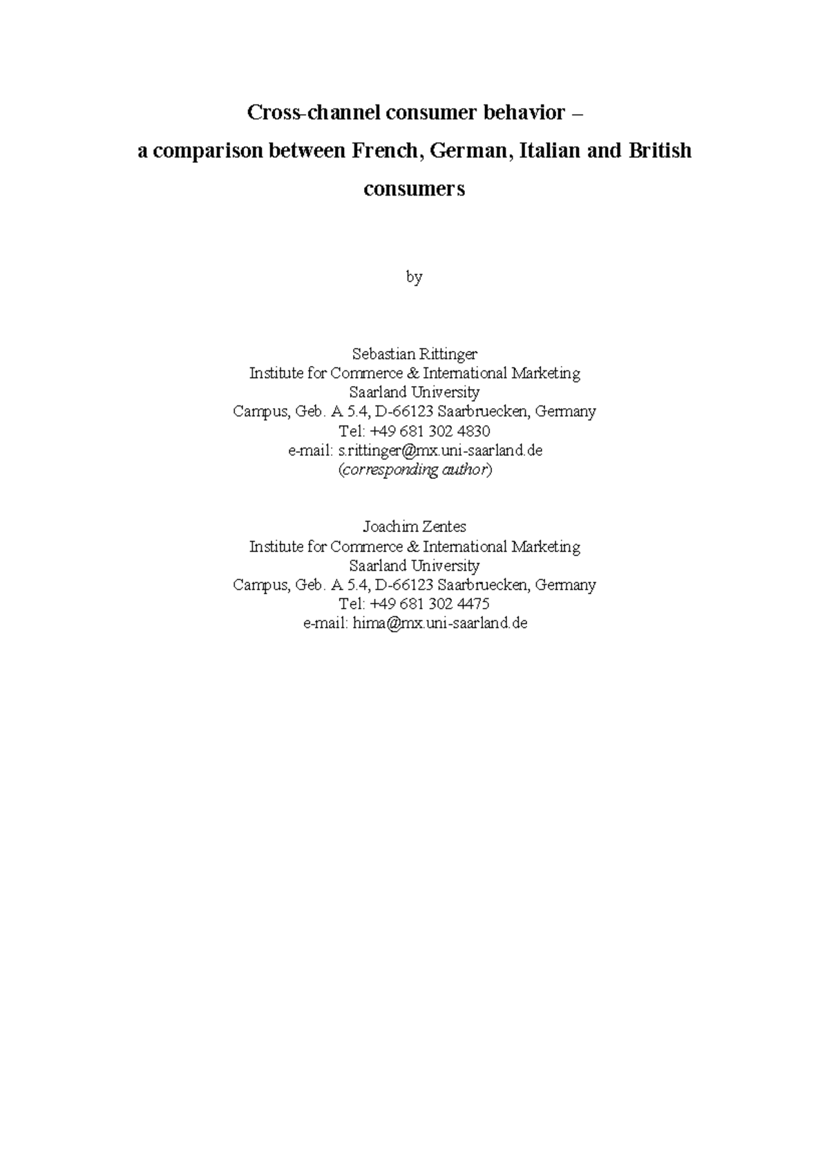 Rittinger-Zentes_2012_Cross channel consumer behavior - Cross-channel ...