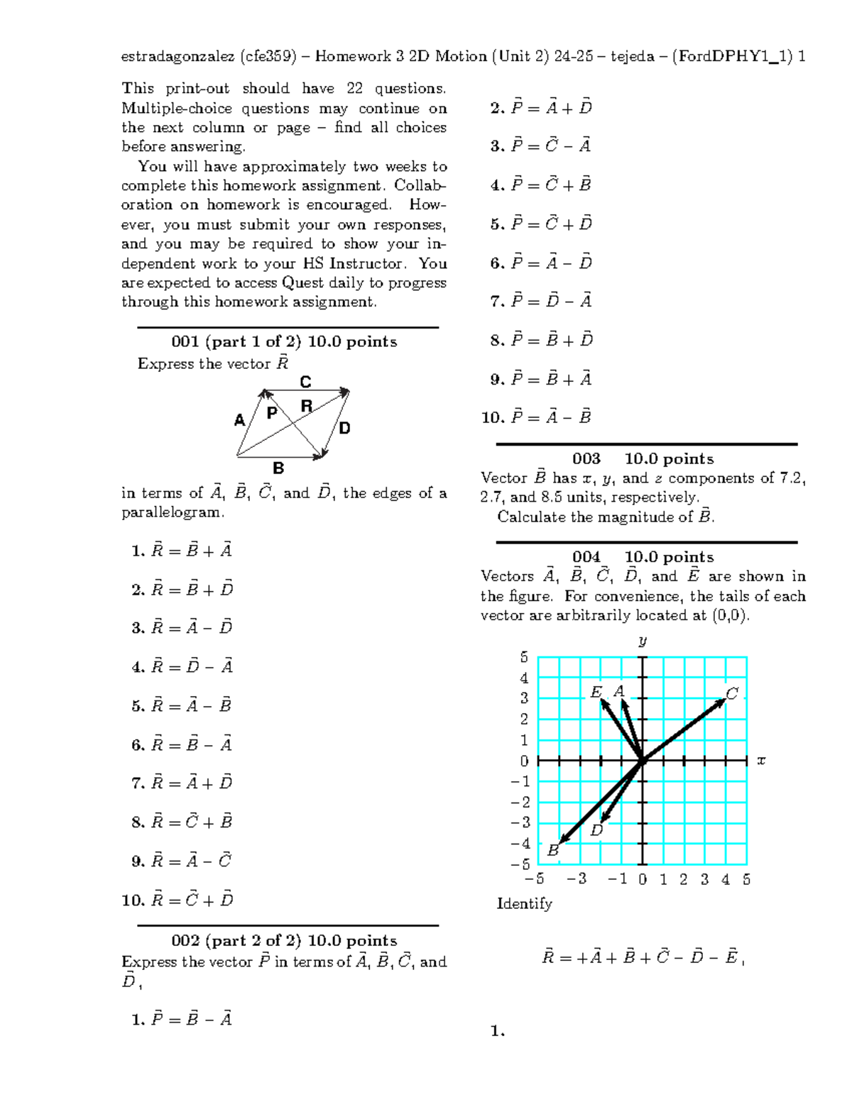 Homework 3 2D Motion (Unit 2) 24-25-problems - This print-out should ...