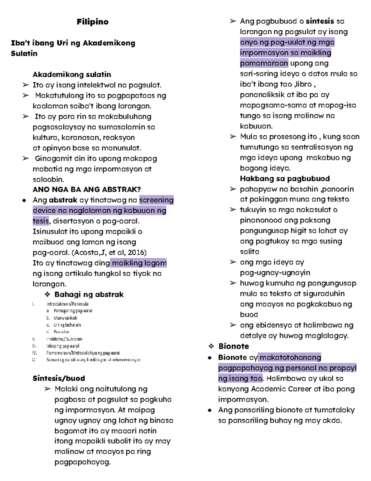 Filipino - reviewer - Filipino Iba’t ibang Uri ng Akademikong Sulatin ...