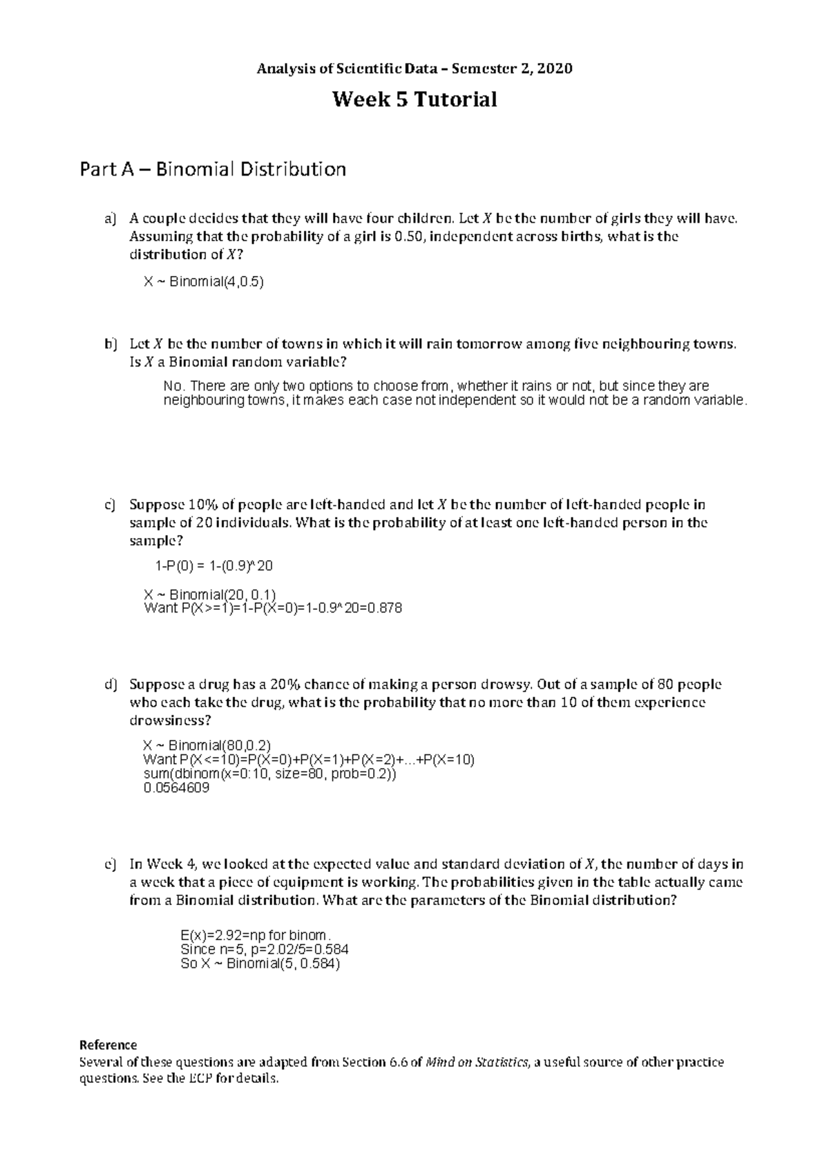 Week 5 Tutorial - **Analysis of Scientific Data – Semester 2, 20 20 ...