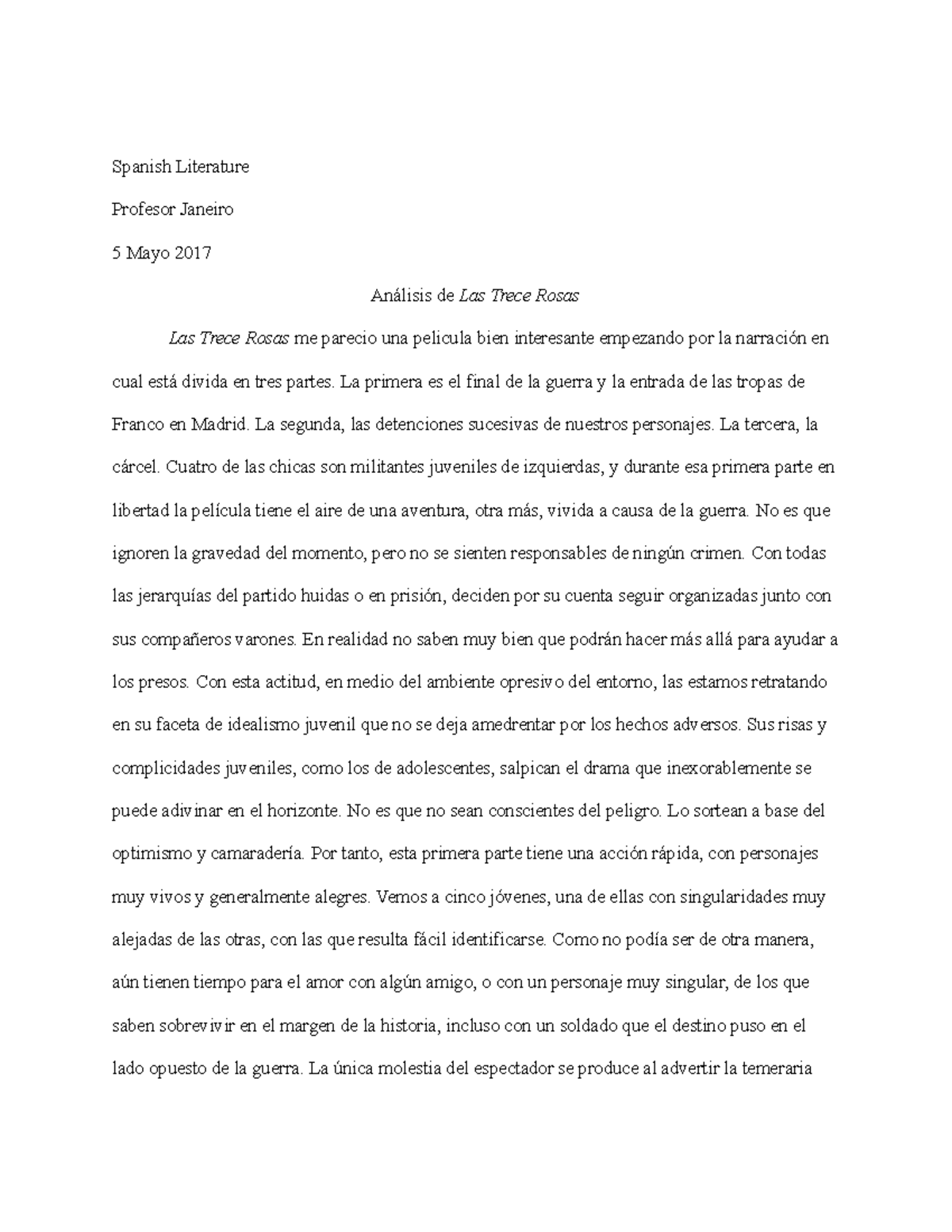 Las 13 Rosas Brief Summary - Spanish Literature Profesor Janeiro 5 Mayo ...