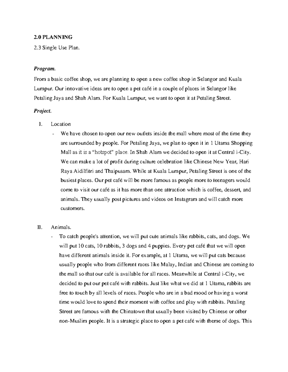 Single use plan - not legit - 2 PLANNING 2 Single Use Plan. Program ...