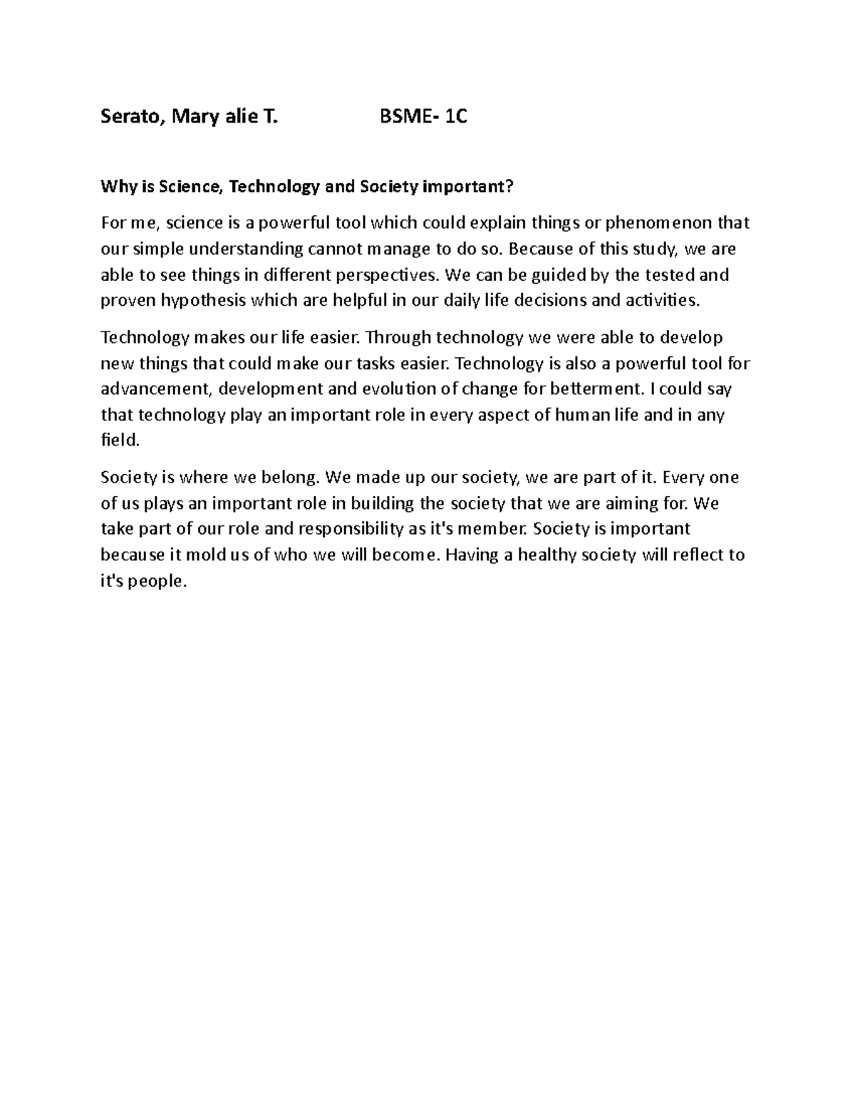 Serato, Mary alie T. BSME 1 C - Serato, Mary alie T. BSME- 1C Why is ...