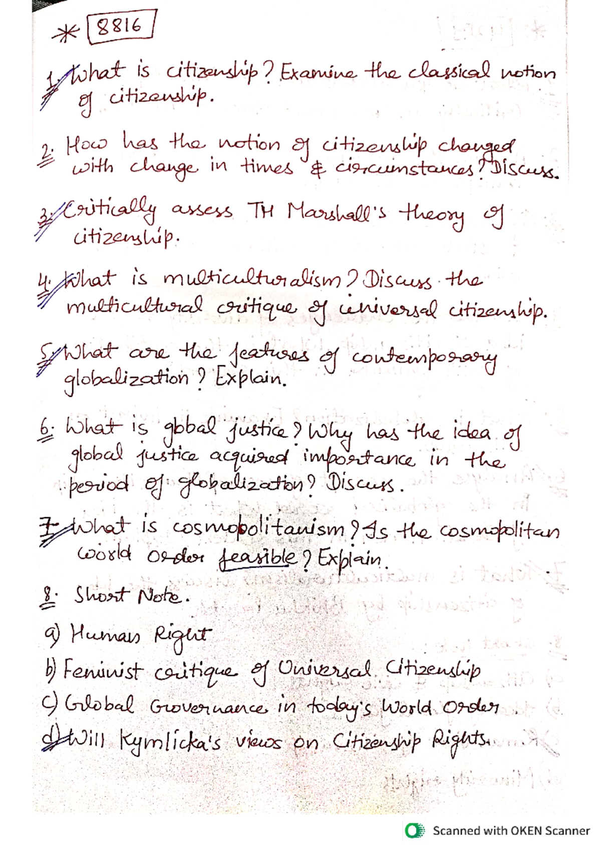 Citizenship pyqs and imp topic - DSC B2 - Studocu