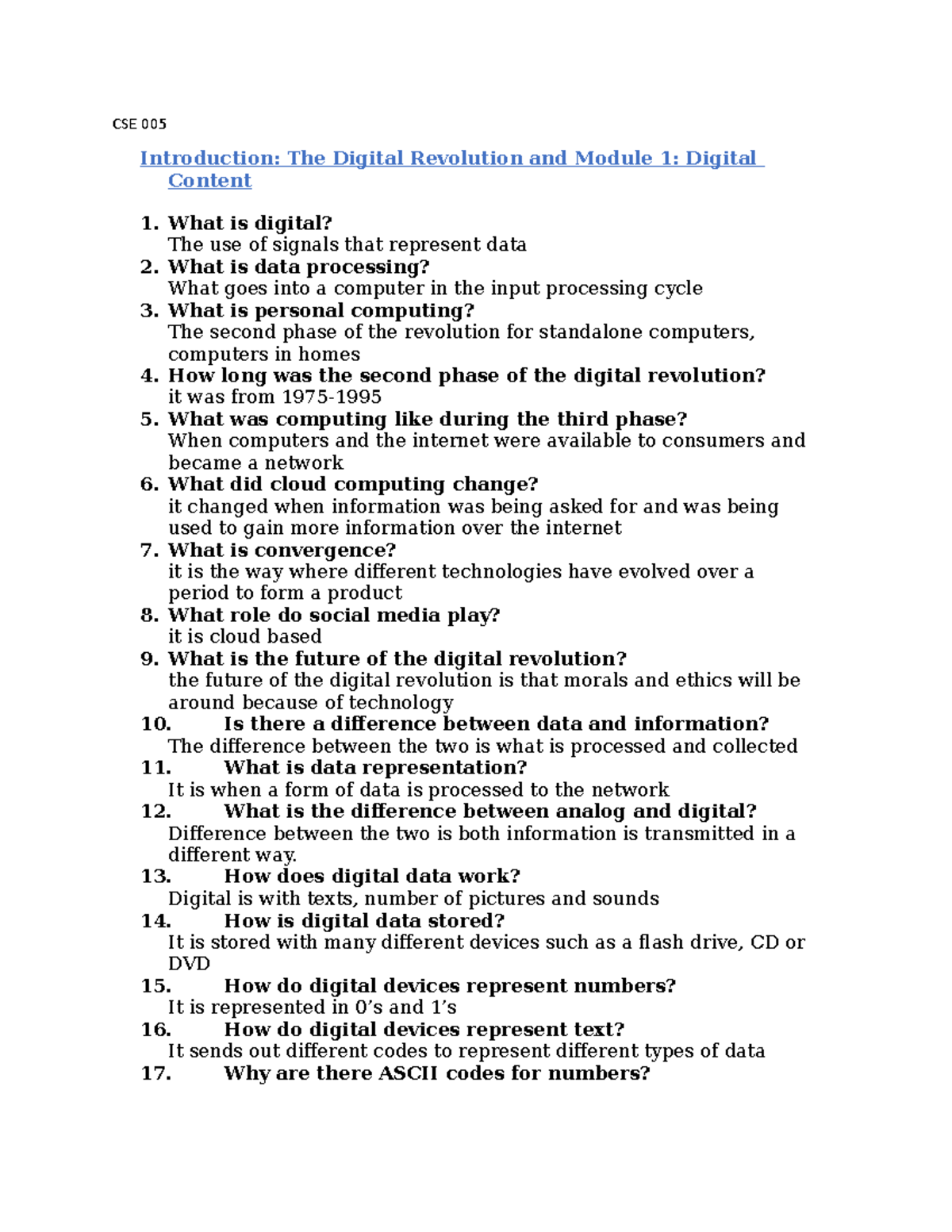 Review Midterm - Study guide for exam 2 - CSE 005 Introduction: The ...