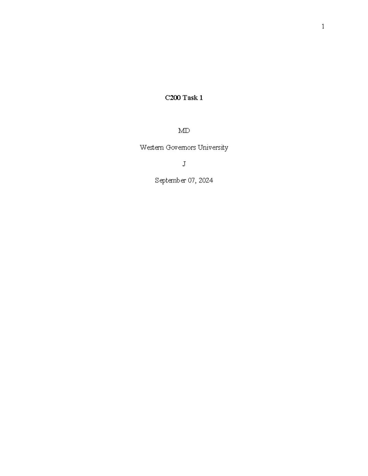 C200 Task 1 Passed - C200 Task 1 MD Western Governors University J ...