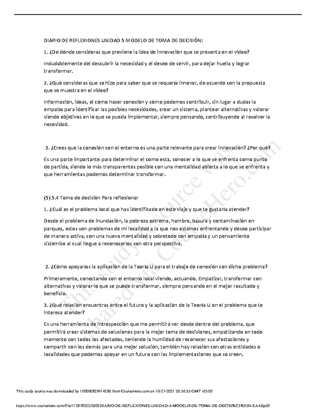 2602 Diario DE Reflexiones Unidad 5 Modelo DE TOMA DE Decisi N EAAE - Diseño digital - Studocu