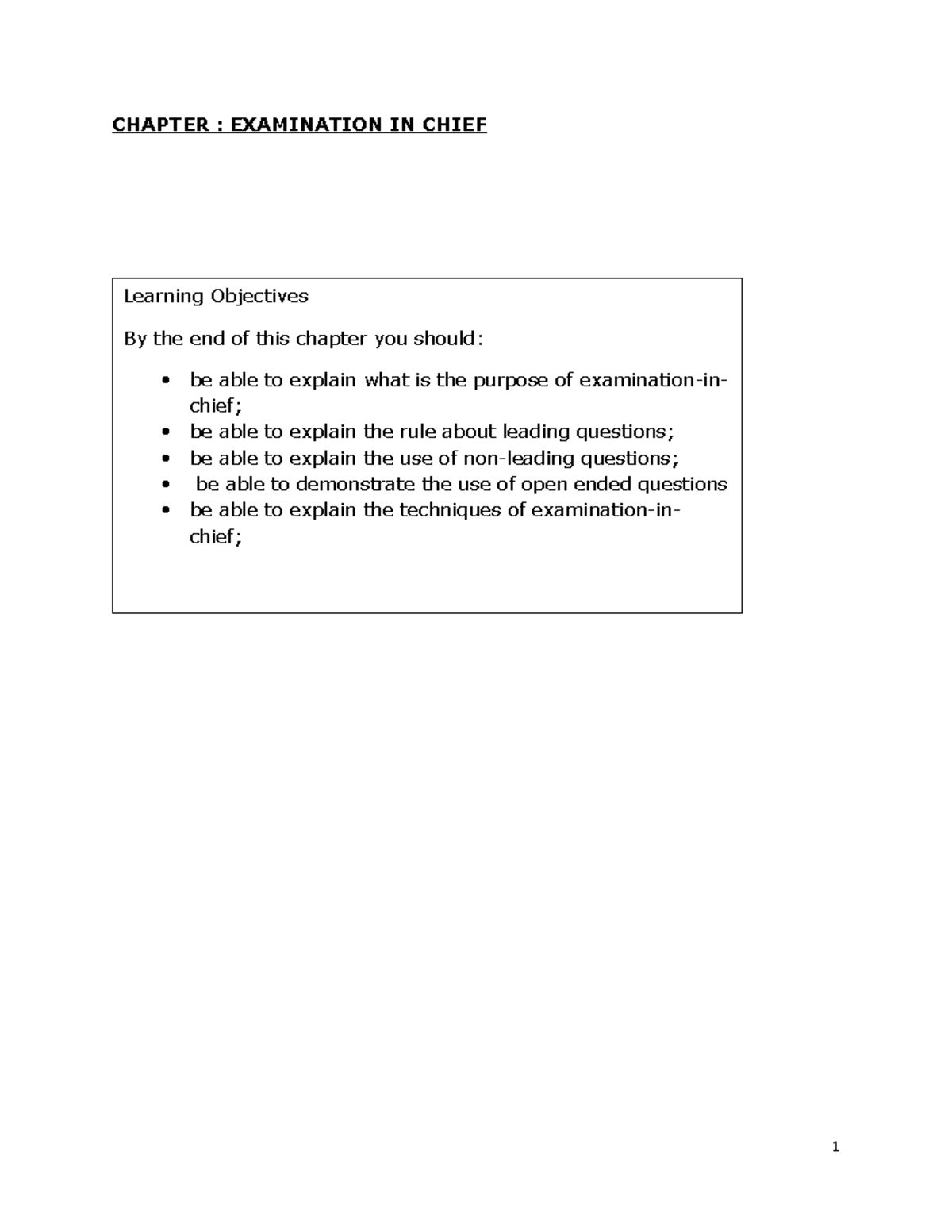 Legal Skills Law 297 notes advocacy chapter 4 examination in chief ...