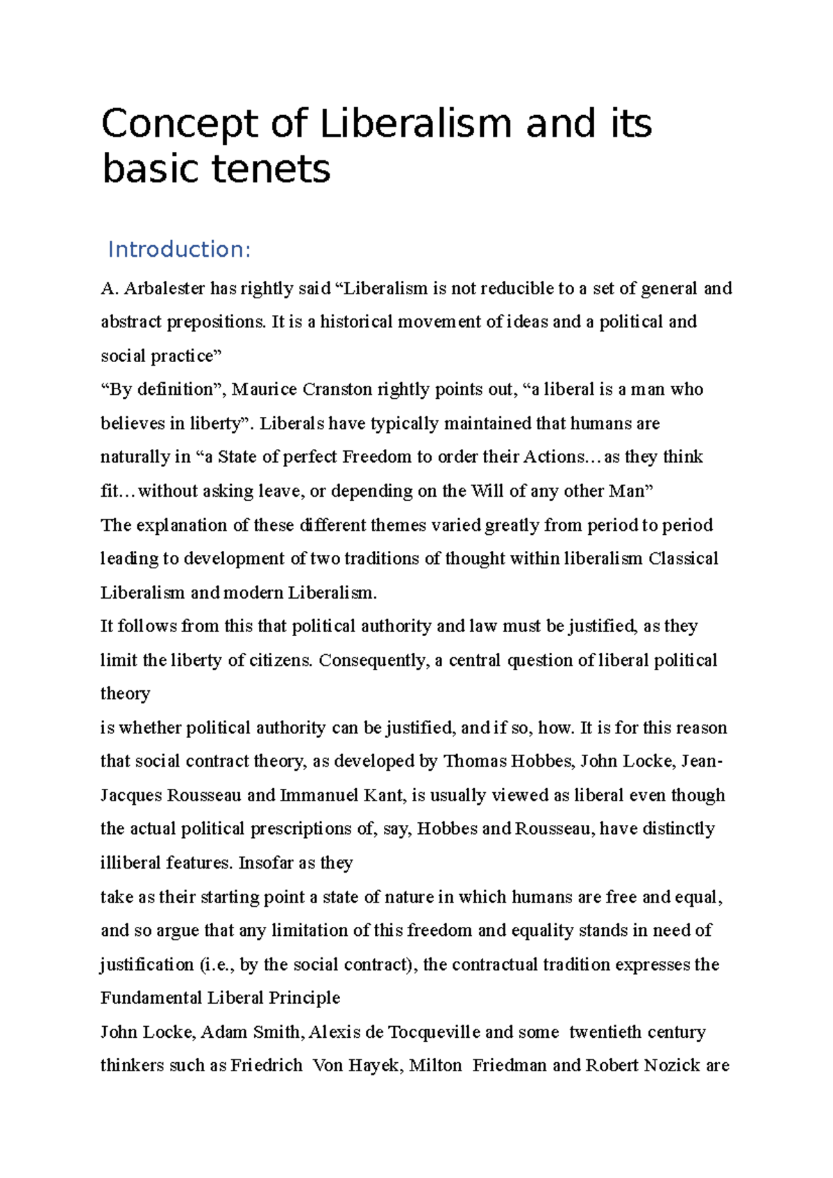 Concept of Liberalism and its basic tenets - Concept of Liberalism and ...