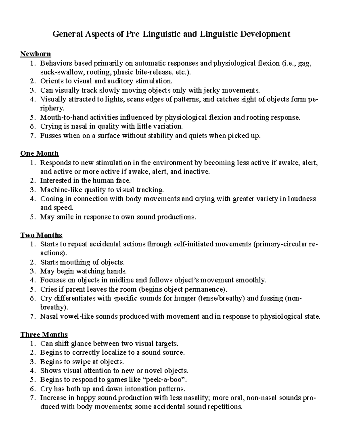 Prelinguistic Development - General Aspects of Pre-Linguistic and Linguistic Development Newborn ...