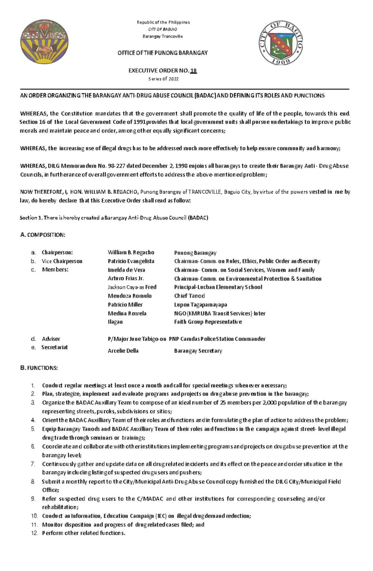 CORE 3 - Republic of the Philippines CITY OF BAGUIO Barangay ...