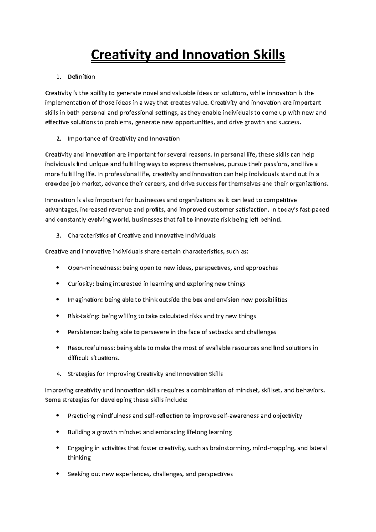 Creativity and Innovation Skills - Creativity and Innovation Skills ...