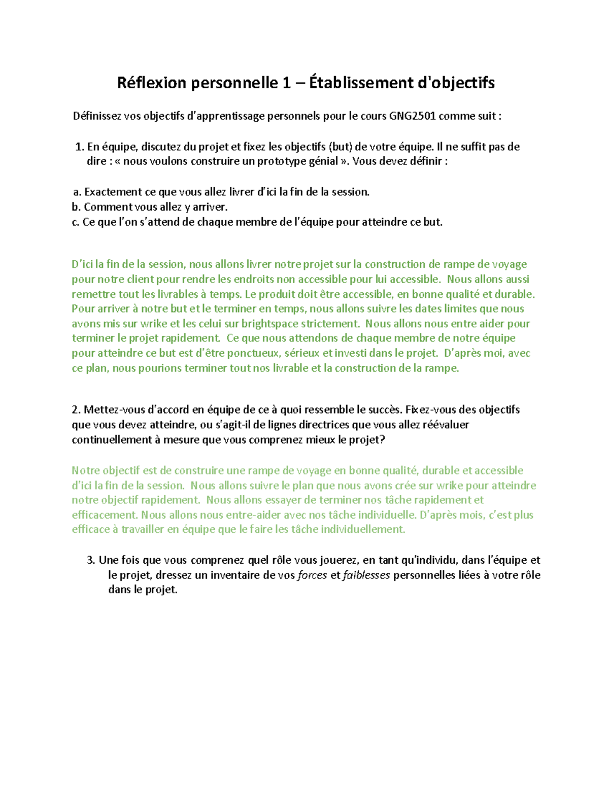 Réflexion personnelle 1-Objectifs (1) - RÈflexion personnelle 1 – .. d ...