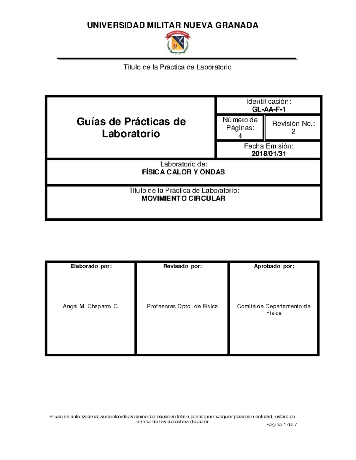 Practica 1Movimiento Circular - Titulo de la Práctica de Laboratorio El ...