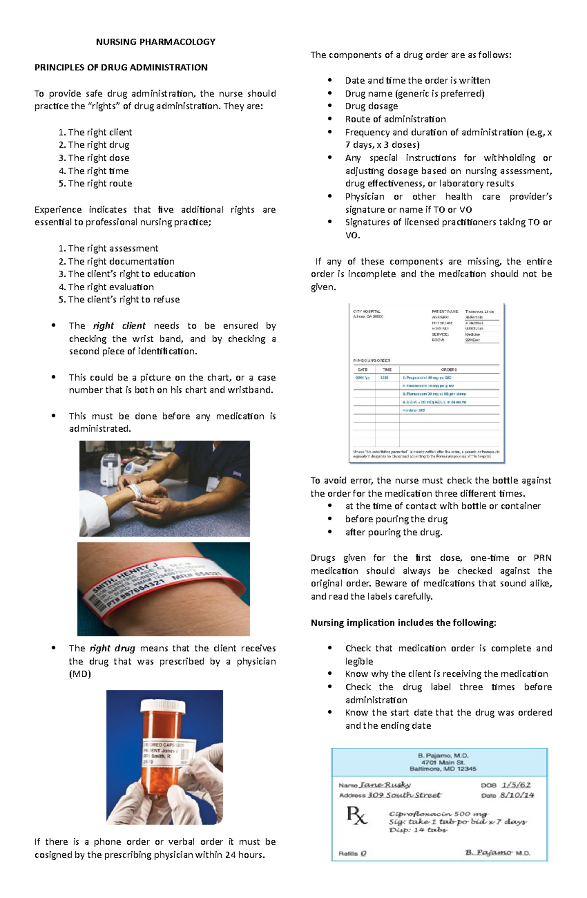 Nursing Pharmacology PT 2 - NURSING PHARMACOLOGY PRINCIPLES OF DRUG ...