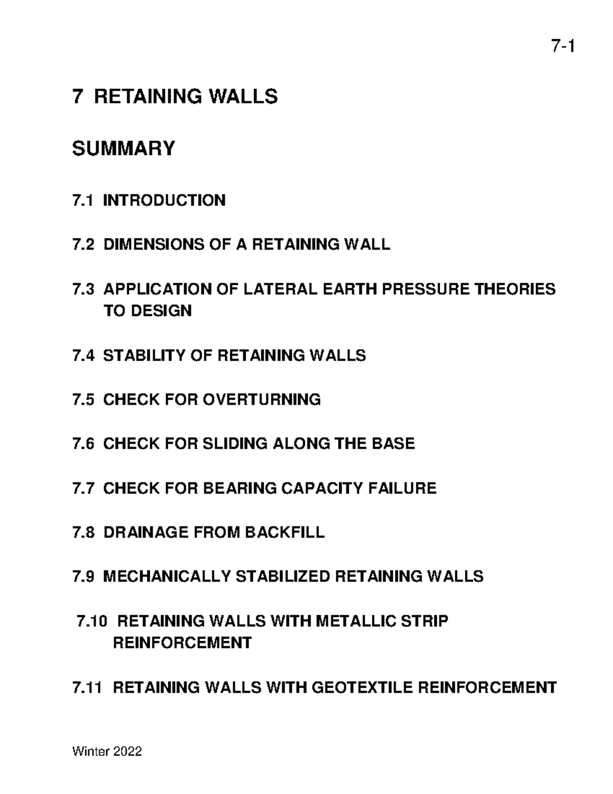 Chapter 7 - Retaining walls - Engineering 3433 - LU - Studocu