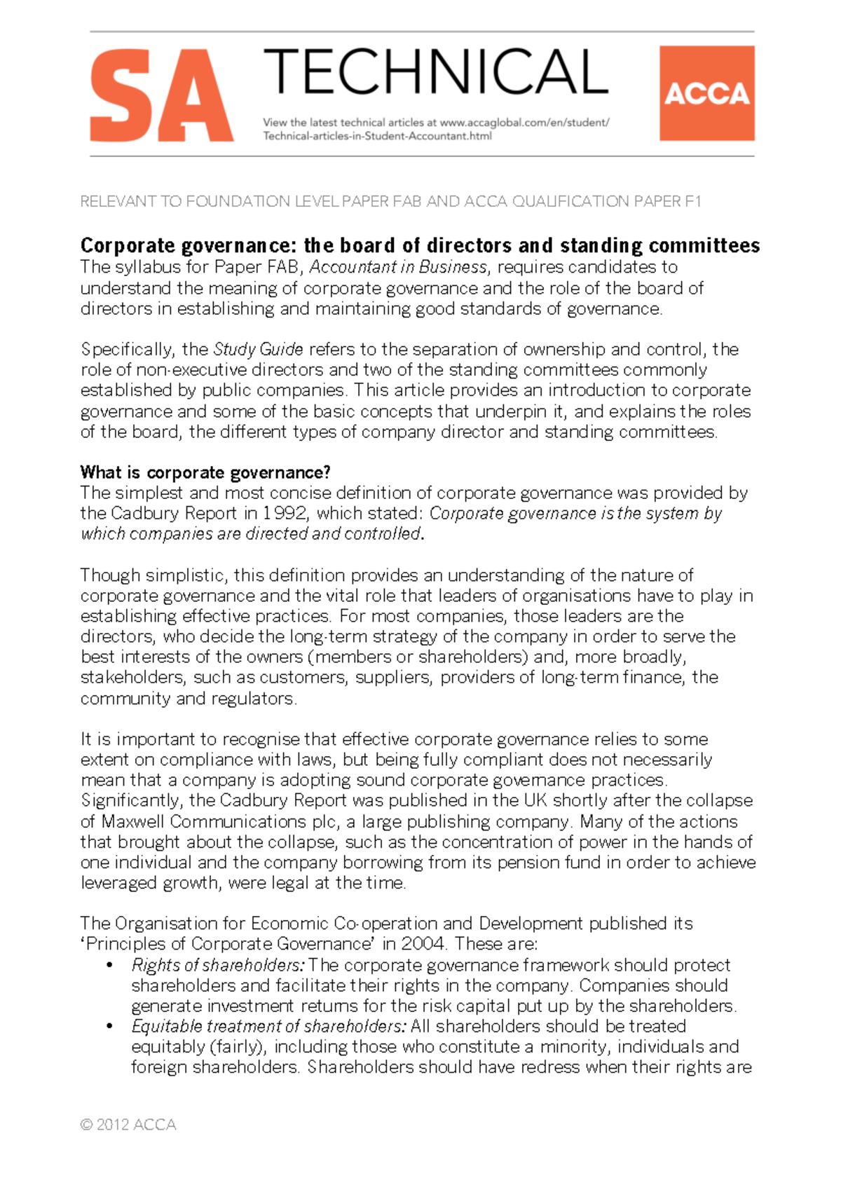 Sa oct12-f1fab governance - RELEVANT TO FOUNDATION LEVEL PAPER FAB AND ...