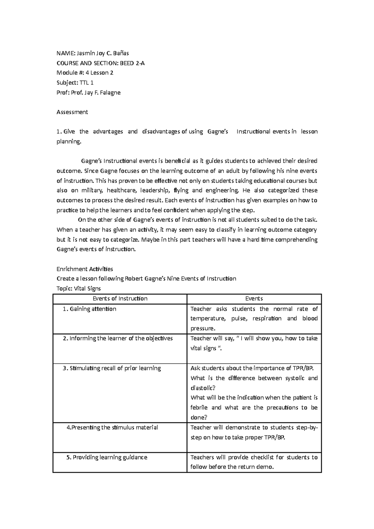 Module 4 Lesson 2 TTL 1 - ttl - NAME: Jasmin Joy C. Bañas COURSE AND ...