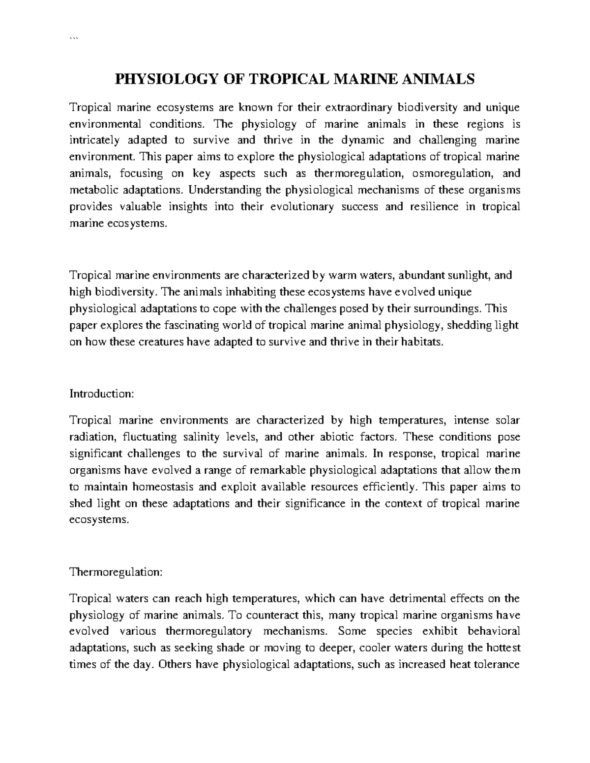 Physiology OF Tropical Marine Animals - ## PHYSIOLOGY OF TROPICAL ...