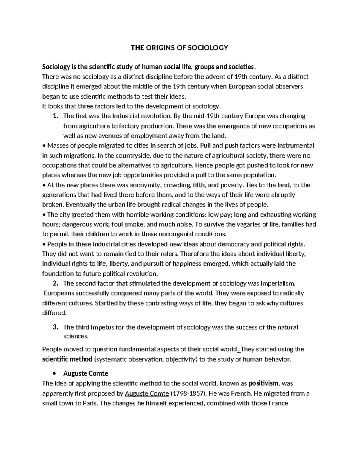 Lesson-1 - W4GTY - THE ORIGINS OF SOCIOLOGY Sociology is the scientific ...