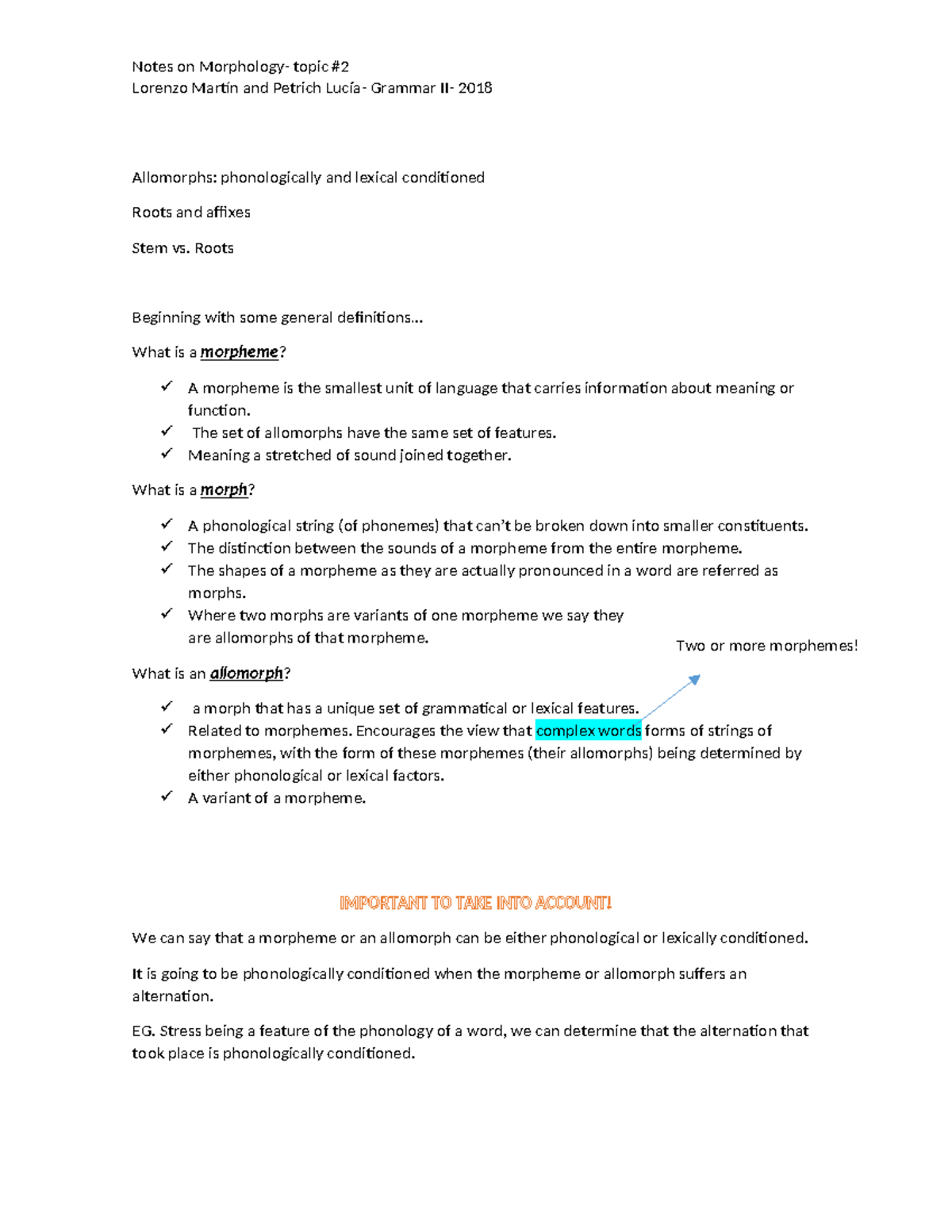 Allomorphs HAND OUT - Notes on Morphology- topic Lorenzo Martín and ...